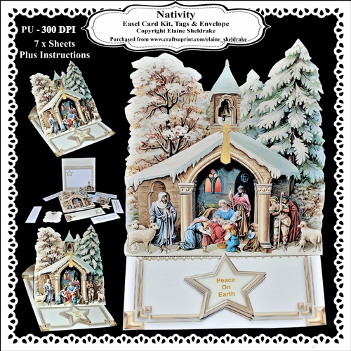 Nativity Easel Card Kit With Decoupage, Envelope, Tags, Bookmark & Gift ...