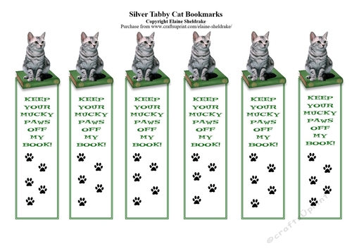 Silver Tabby Cat Bookmarks x 6 - CUP1068317_604 | Craftsuprint