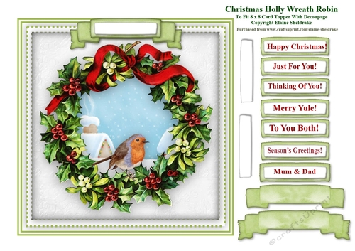 Christmas Holly Wreath Robin Card Topper & Tags - CUP1071815_604 ...