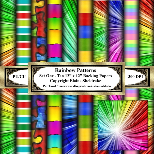 Rainbow Patterns - Set One - Ten 12 x 12 Sheets Of Backing Papers ...