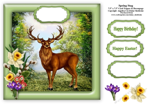 Spring Stag - 7.5 x 7.5 Card Topper To Fit 8 x 8 Cards Comfortably ...