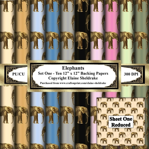 Elephants - Set Of Ten Beautiful Golden Elephant Backing Papers ...