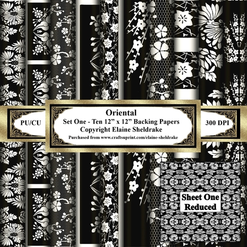Oriental Black And White - Set One - Ten 12 x 12 Printable Backing ...
