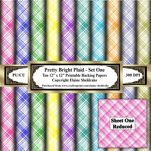 Pretty Bright Plaid - Set One- Ten 12 x 12 Printable Backing Papers ...