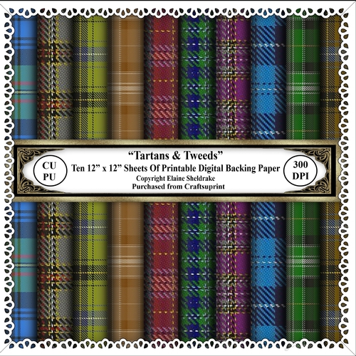 Ten Sheets Of Printable 12 x 12 Tartans & Tweeds Backing Paper Set ...