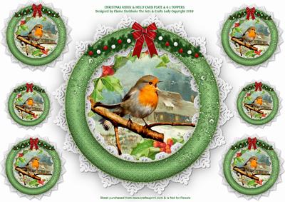 Christmas Robin & Holly Plate + 6 x Toppers - CUP118763_604 | Craftsuprint