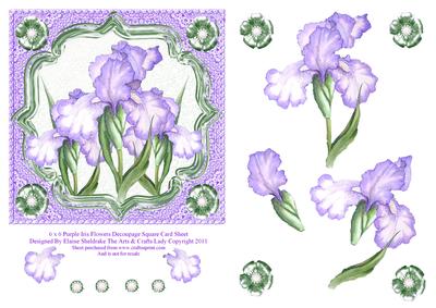 6" x 6" Purple Iris Flowers Decoupage Square Card Sheet - CUP211495_604 ...