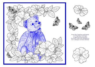 Roses Blue Teddy Bear & Butterfly 8 x 8 Digi Stamp Sheet - CUP351304 ...