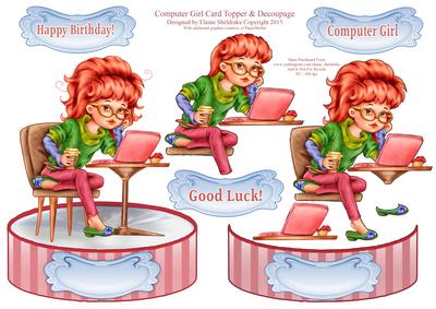 Computer Girl - Shaped Card Topper with Decoupage - CUP608661_604 ...