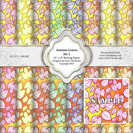 Autumn Leaves Set 1 - Eight 12" x 12" Backing Papers - Cu/pu ...