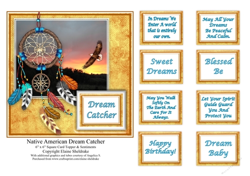 Native American Dream Catcher Sunset & Eagle - 6 x 6 Card Topper ...