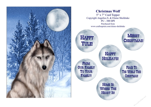 Christmas Wolf - 5 x 7 Card Topper & Assorted Greetings - PU 300 DPI ...
