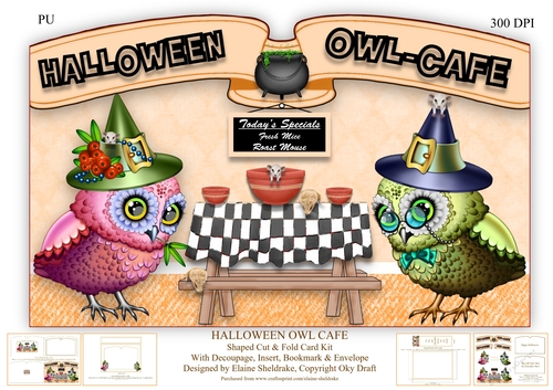 Halloween Owl Cafe, Shaped Cut And Fold Card Kit With Decoupage, Insert ...