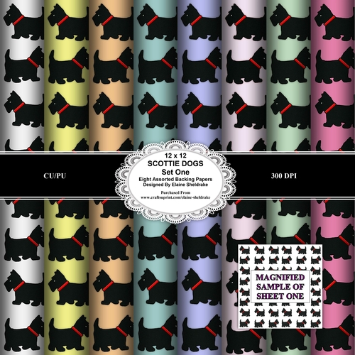 Scottie Dogs Set One - 12 x 12 Backing Papers For Cards, Scrapbook ...