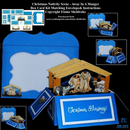 Away In A Manger Christmas Nativity Scene Box Card Kit & Matching ...