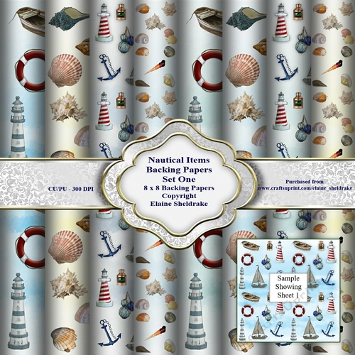 Nautical Items Seaside Boats Shells Lighthouse 8 x 8 Backing Papers ...