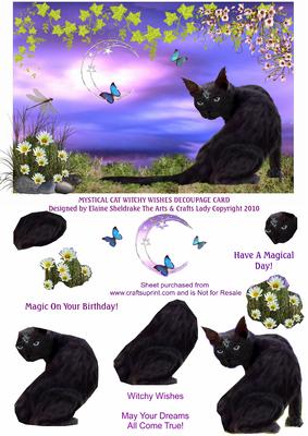 Mystical Cat Witchy Wishes A5 Decoupage Card - CUP93304_604 | Craftsuprint