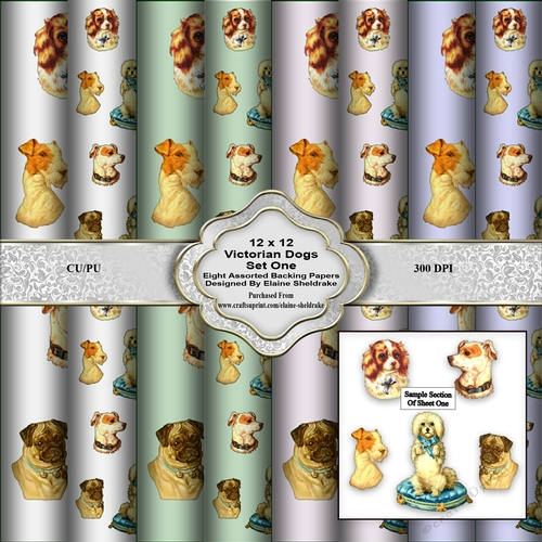 Victorian Dogs Set One 12 x 12 Backing Papers For Card Making ...
