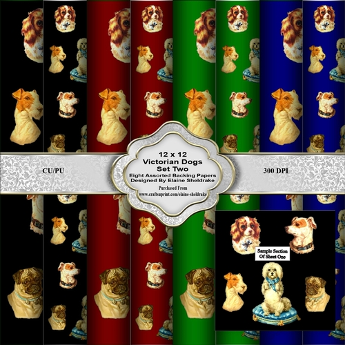Victorian Dogs Set Two 12 x 12 Backing Papers For Card Making ...