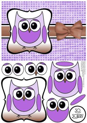 Cute Owl Sorry Decoupage Card Front - Brown & Purple - CUP268007_1435 ...