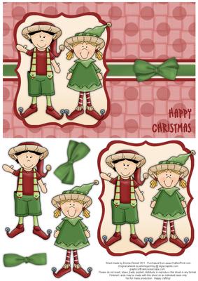 Elves Happy Christmas Decoupage Card - Red & Green 2 - CUP275947_1435 ...