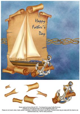 Sail Boat on a Scroll 8x8 Decoupage Card - Happy Fathers Day ...