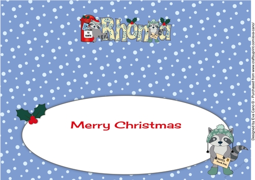 Christmas Rocky the Racoon with letters to Santa RHONA large dl insert ...