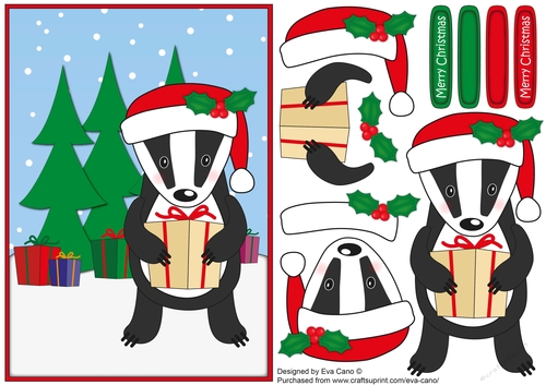 Christmas Billy the Badger with presents decoupage a5 - CUP1227993_750 ...