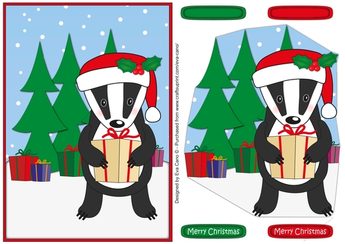 Christmas Billy the Badger with presents a5 - CUP1227995_750 | Craftsuprint