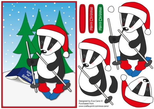 Christmas Billy the Badger skiing decoupage a5 - CUP1229056_750 ...