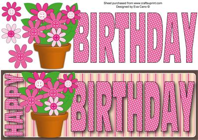 Happy Birthday Pink Flowers Large Dl - CUP164975_750 | Craftsuprint