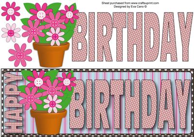 Happy Birthday Pink Flowers Large Dl 2 - CUP164976_750 | Craftsuprint