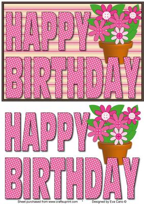 Happy Birthday Pink Flowers Decoupage 2 - CUP165245_750 | Craftsuprint