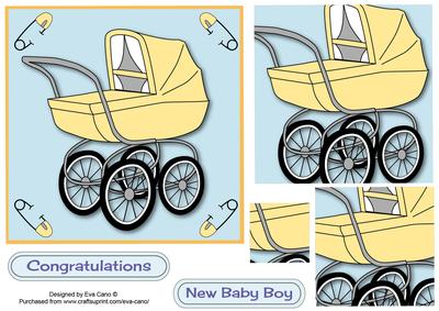 New Baby Pram in Yellow and Blue - CUP522498_750 | Craftsuprint