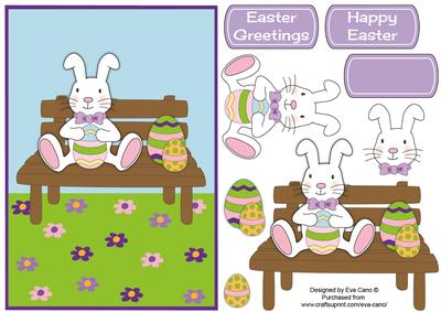 Cute Easter Bunny on Bench - CUP525788_750 | Craftsuprint