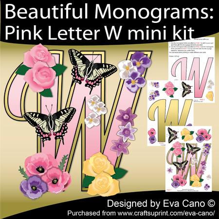 Beautiful Monograms: Pink Letter W Mini Kit - CUP554805_750 | Craftsuprint