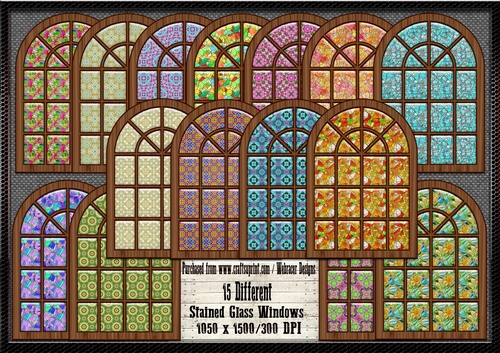 15 Stained Glass Windows in different colors. 1050 x 1500 / 300 DPI ...