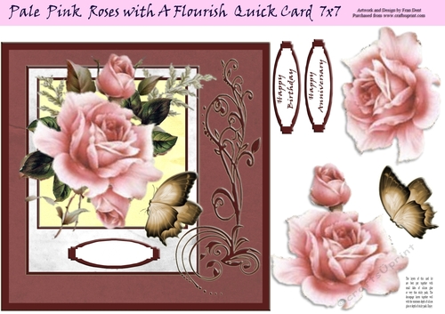 Pale Pink Roses With A Florish Quick Card 7x7 - CUP872435_825 ...