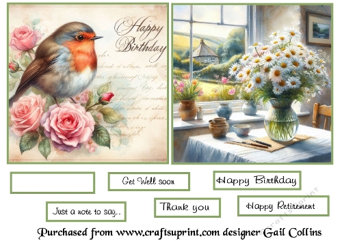 Robin, flowers - CUP1380242_695 | Craftsuprint