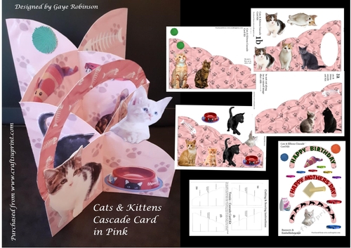 Cats & Kittens Cascade Card Kit Pink - CUP1030710_3656 | Craftsuprint