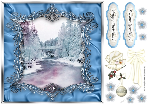 Winter scene in blue material frame with embellishments - CUP822799 ...