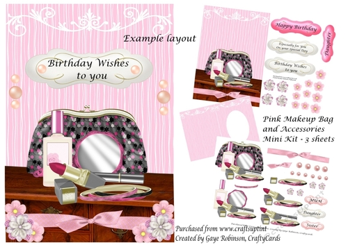 Makeup bag & contents Mini Kit 3 sheets - CUP827173_3656 | Craftsuprint