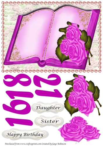 Purple open book with roses 16, 18, 21 - CUP828040_3656 | Craftsuprint