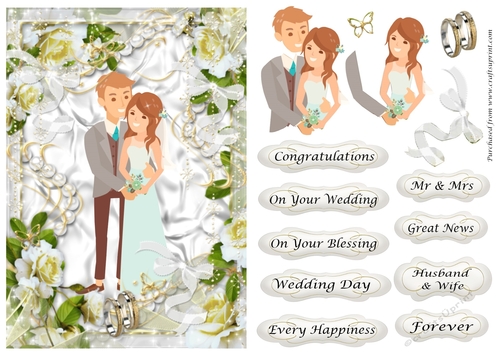 Wedding Couple 1 in white roses. ribbons & pearls frame - CUP898006 ...