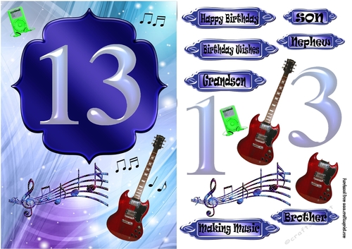 Age 13 card with guitar - blue - CUP915698_3656 | Craftsuprint