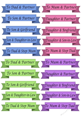 CU4CU Family sentiments PNG in 4 colours inc Partner, Step Mum ...