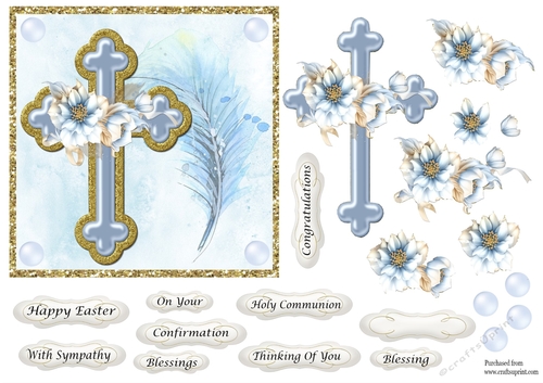 Blue & Gold cross with flowers - various sentiments - CUP950293_3656 ...