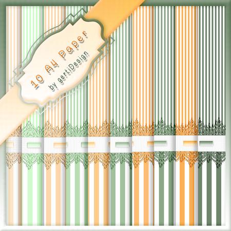 10 x A4 Stripes & Lace Backgroundpaper 117 - CUP598052_2166 | Craftsuprint