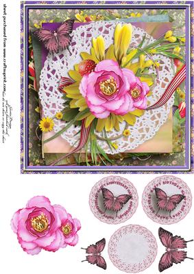 Cardtopper Singlesheet Pink Flower 109 - CUP619688_2166 | Craftsuprint