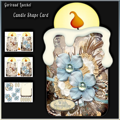 Candle Shape Card Vintage Blue Creme Flowers 940 - CUP719215_2166 ...